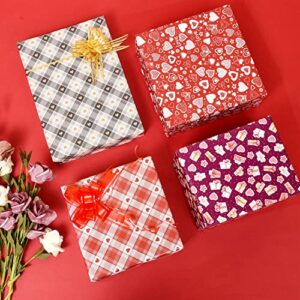 GIOLNIAY Valentine's Day Wrapping Paper for Men Women - Red Heart, White&Red Plaid, Brown&Black Plaid, Pink Gift Wrap for Wedding, Birthday, Mother's Day, Father's Day, 74*52CM per Sheet (8 Folded Sheets), Recyclable, Easy to Store