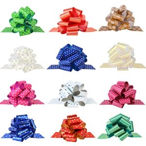 PintreeLand 24PCS Christmas Wrap Pull Bows with Ribbon 5” Wide Wrapping Accessory for Xmas Present, Gift, Florist, Bouquet, Basket(24 PCS)