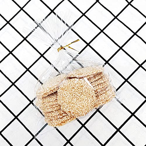 100PCS Cellophane Bags 6x9 inches, Clear Treat Bags with 4’’ Twist Ties, Plastic Cello Bags - 1.4 mils Thick OPP Rice Crispy Bags for Gift Goodie Favor Candy Cake Pop Birthday Party Cookies (6’’ x 9’’)