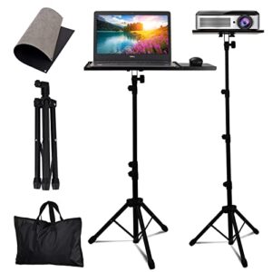 projector tripod stand – universal tripod stand for projector and laptop – standing laptop stand with connecting mouse tray and adjustable height from 23-63 inches – tripod desk for stage and studio