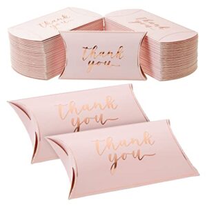 100-pack wedding favor pillow boxes with rose-gold foil thank you, bulk gift wrap for party supplies (5 x 3 in)