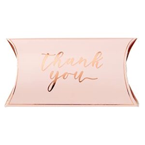 100-Pack Wedding Favor Pillow Boxes with Rose-Gold Foil Thank You, Bulk Gift Wrap for Party Supplies (5 x 3 In)