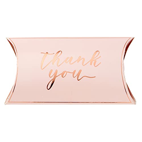 100-Pack Wedding Favor Pillow Boxes with Rose-Gold Foil Thank You, Bulk Gift Wrap for Party Supplies (5 x 3 In)