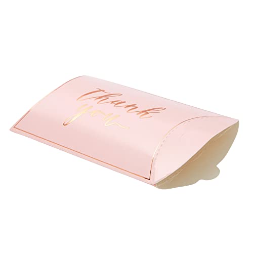 100-Pack Wedding Favor Pillow Boxes with Rose-Gold Foil Thank You, Bulk Gift Wrap for Party Supplies (5 x 3 In)