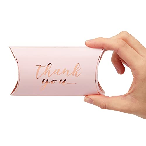 100-Pack Wedding Favor Pillow Boxes with Rose-Gold Foil Thank You, Bulk Gift Wrap for Party Supplies (5 x 3 In)