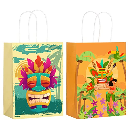 BLEWINDZ 24Pcs Paper Gift Bags, Aloha Paper Goodie Bags Party Bags with Handles, 8.7" Small Luau Tropical Favor Bags for Tiki Hawaiian Party Supplies, Birthday, Baby Shower