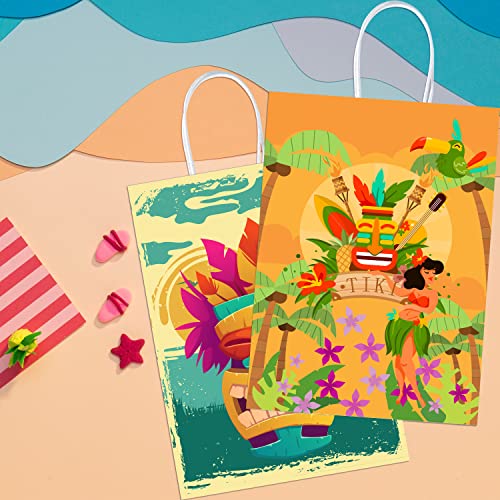 BLEWINDZ 24Pcs Paper Gift Bags, Aloha Paper Goodie Bags Party Bags with Handles, 8.7" Small Luau Tropical Favor Bags for Tiki Hawaiian Party Supplies, Birthday, Baby Shower