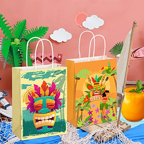 BLEWINDZ 24Pcs Paper Gift Bags, Aloha Paper Goodie Bags Party Bags with Handles, 8.7" Small Luau Tropical Favor Bags for Tiki Hawaiian Party Supplies, Birthday, Baby Shower