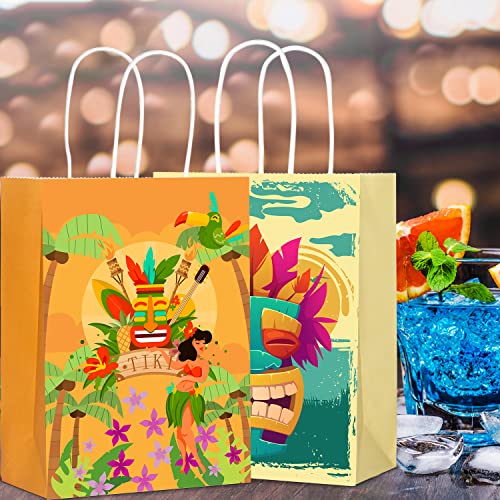 BLEWINDZ 24Pcs Paper Gift Bags, Aloha Paper Goodie Bags Party Bags with Handles, 8.7" Small Luau Tropical Favor Bags for Tiki Hawaiian Party Supplies, Birthday, Baby Shower