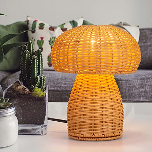 COOSA Rattan Table Lamp, Mushroom Beside Table Lamp, Pure Hand Weaving,Wicker Desktop Nightstand Lamp Accent Lamp for Home Office,Art Decor,Handicraft House Warmging Gift（Bulb Not Included）…