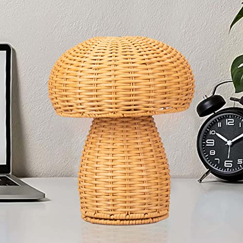 COOSA Rattan Table Lamp, Mushroom Beside Table Lamp, Pure Hand Weaving,Wicker Desktop Nightstand Lamp Accent Lamp for Home Office,Art Decor,Handicraft House Warmging Gift（Bulb Not Included）…