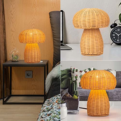 COOSA Rattan Table Lamp, Mushroom Beside Table Lamp, Pure Hand Weaving,Wicker Desktop Nightstand Lamp Accent Lamp for Home Office,Art Decor,Handicraft House Warmging Gift（Bulb Not Included）…