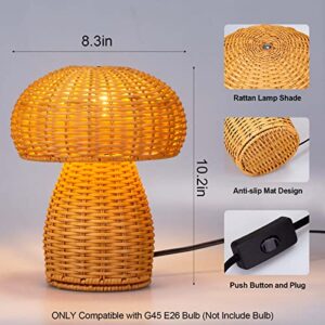 COOSA Rattan Table Lamp, Mushroom Beside Table Lamp, Pure Hand Weaving,Wicker Desktop Nightstand Lamp Accent Lamp for Home Office,Art Decor,Handicraft House Warmging Gift（Bulb Not Included）…