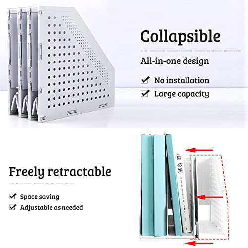 SAYEEC 2Pcs Collapsible Plastic Magazine File Holder Vertical Binder Storage Organizer for Desk Sturdy Upright Desktop Magazine Organizer Folder Rack for Office School Home (3 Compartments, Gray)