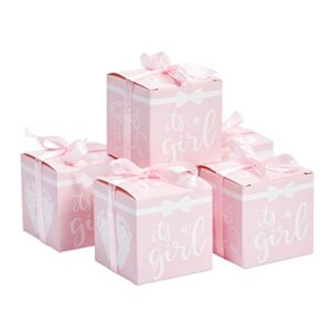 Sparkle and Bash Its a Girl Baby Shower Party Favor Boxes with Ribbons (Pink, 50 Pack)