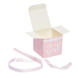 Sparkle and Bash Its a Girl Baby Shower Party Favor Boxes with Ribbons (Pink, 50 Pack)