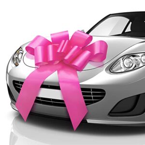 mifflin-usa big car bow (glossy pink, 30 inch) butterfly shape gift bow, giant bow for car, birthday bow, huge car bow, car bows, big pink bow, bow for gifts, christmas bow for cars