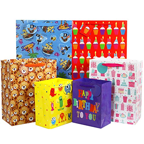 12 Pcs Kids gift bags, Large, Medium and Small Gift Bags Assortment for Birthday, Party Favors, celebrate (Assorted Sizes)