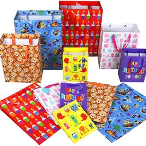 12 Pcs Kids gift bags, Large, Medium and Small Gift Bags Assortment for Birthday, Party Favors, celebrate (Assorted Sizes)