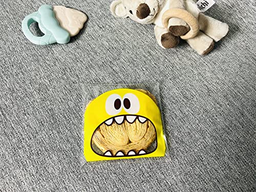 Alvene 400pcs Cookie Bags, Big Mouth Monster Self Adhesive Bags,4 x 4 Inch Flat Cellophane Goody Bags, DIY For Kids Party Favor, Candies Cookies And Chocolates (Four Colours)