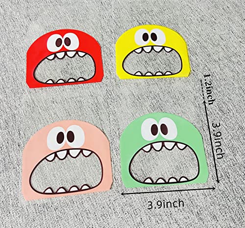 Alvene 400pcs Cookie Bags, Big Mouth Monster Self Adhesive Bags,4 x 4 Inch Flat Cellophane Goody Bags, DIY For Kids Party Favor, Candies Cookies And Chocolates (Four Colours)