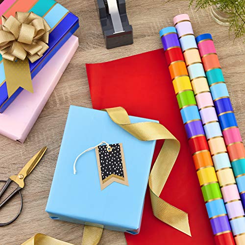 Hallmark Reversible Rainbow Wrapping Paper (3 Rolls: 75 sq. ft. ttl) Pastel, Jewel Tone, Classic Stripes, Solid Pink, Blue, Red for Easter, Birthdays, Weddings, Bridal Showers, Baby, Back to School