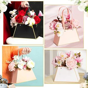 8 Pieces Wedding Portable Gift Bag Bouquet Wrapping Paper Bag Waterproof Flower Boxes for Arrangements with Handle Empty Florist Packaging Floral Gift Bag for Birthday Graduation Mother's Day (Pink)