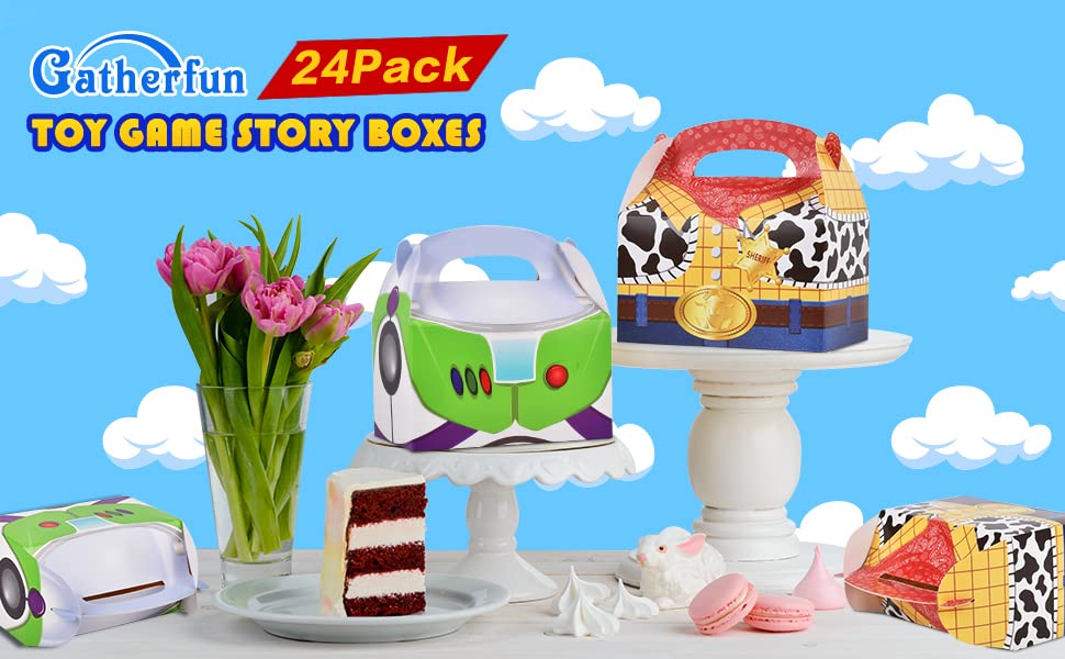 Toy Inspired Story Party Paper Box, Favor Box for Toy Game Story Party Birthday Decorations, Mix 2 designs, 24Pack.