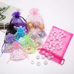 Akstore 100PCS 4x6inch (10x15cm) Drawstring Organza Jewelry Favor Pouches Wedding Party Festival Gift Bags Candy Bags (Pink)