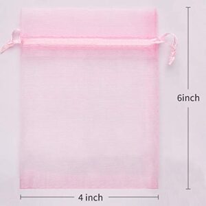 Akstore 100PCS 4x6inch (10x15cm) Drawstring Organza Jewelry Favor Pouches Wedding Party Festival Gift Bags Candy Bags (Pink)