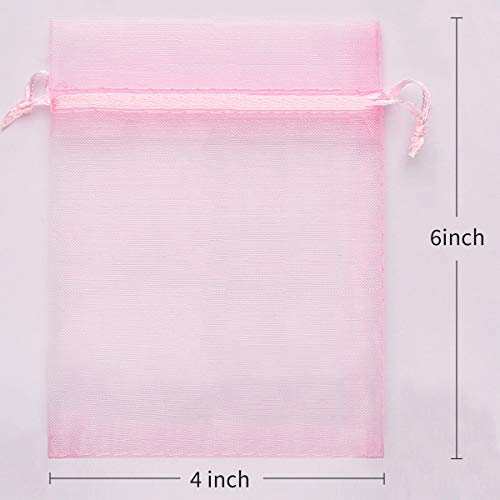 Akstore 100PCS 4x6inch (10x15cm) Drawstring Organza Jewelry Favor Pouches Wedding Party Festival Gift Bags Candy Bags (Pink)