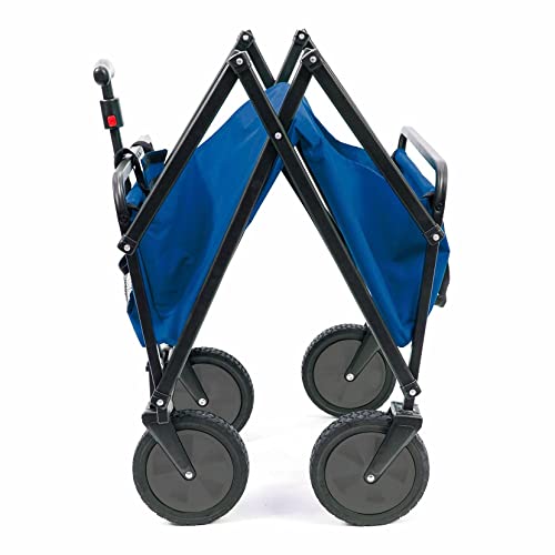 Seina Heavy Duty Steel Compact Collapsible Folding Outdoor Portable Utility Cart Wagon w/All Terrain Rubber Wheels and 150 Pound Capacity, Blue