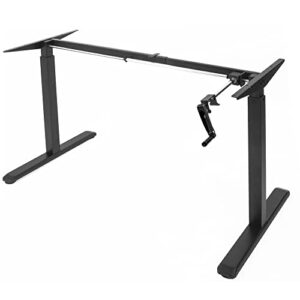 vivo black manual height adjustable stand up desk frame with hand crank system, ergonomic standing 2 leg workstation, desk-v101m