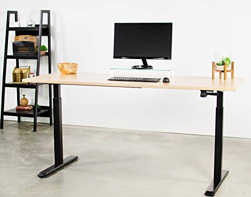 VIVO Black Manual Height Adjustable Stand Up Desk Frame with Hand Crank System, Ergonomic Standing 2 Leg Workstation, DESK-V101M