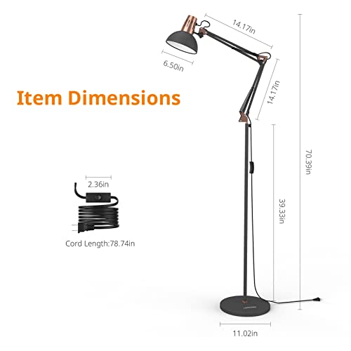 LEPOWER Metal Floor Lamp, Adjustable Architect Swing Arm Standing Lamp with Heavy Duty Base, Eye-Caring Reading/Drawing Lamp with On/Off Switch for Living Room, Bedroom, Study Room, Office