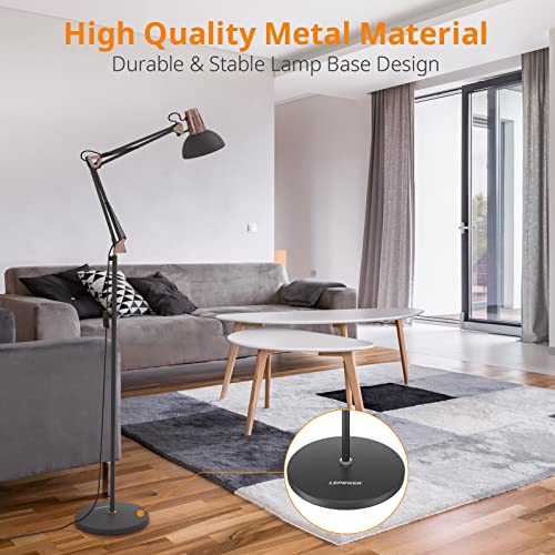 LEPOWER Metal Floor Lamp, Adjustable Architect Swing Arm Standing Lamp with Heavy Duty Base, Eye-Caring Reading/Drawing Lamp with On/Off Switch for Living Room, Bedroom, Study Room, Office