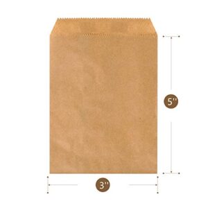 EONJOE 100-pack Kraft Paper treat Bags Flat favor bag for Sandwich Snacks Cookie Popcorn Party Small Gift bag (Brown, 3''x5'')