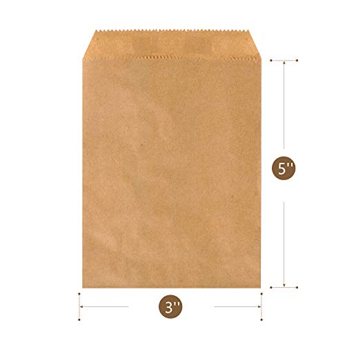 EONJOE 100-pack Kraft Paper treat Bags Flat favor bag for Sandwich Snacks Cookie Popcorn Party Small Gift bag (Brown, 3''x5'')