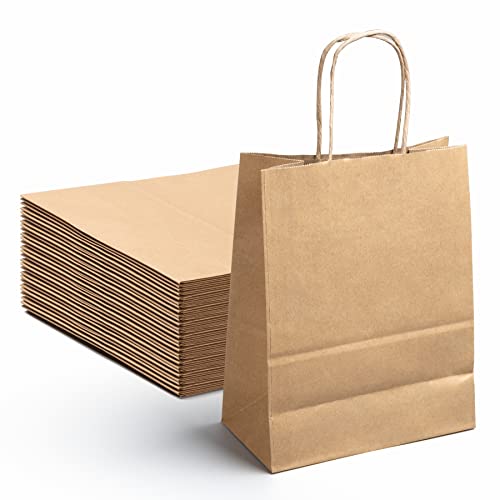 [50 Pack] Giftbags Medium Size 8x4.25x10.5 Gift Bags Brown Paper Bags with Handles, Shopping Bags, Valentine Gift Bags, for Party, Easter, Christmas