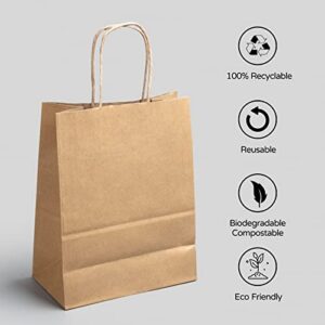 [50 Pack] Giftbags Medium Size 8x4.25x10.5 Gift Bags Brown Paper Bags with Handles, Shopping Bags, Valentine Gift Bags, for Party, Easter, Christmas