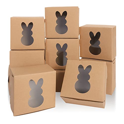 Whaline 24Pcs Easter Treat Boxes Kraft Cardboard Box with Bunny Shape Window Easter Spring Holiday Paper Gift Containers for Cookies Goodies Candies Sweets Easter Party Favor Supplies