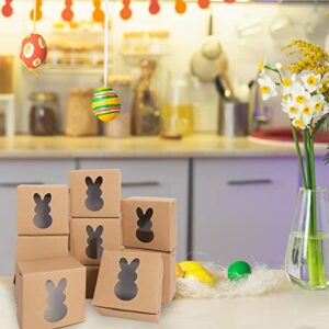 Whaline 24Pcs Easter Treat Boxes Kraft Cardboard Box with Bunny Shape Window Easter Spring Holiday Paper Gift Containers for Cookies Goodies Candies Sweets Easter Party Favor Supplies