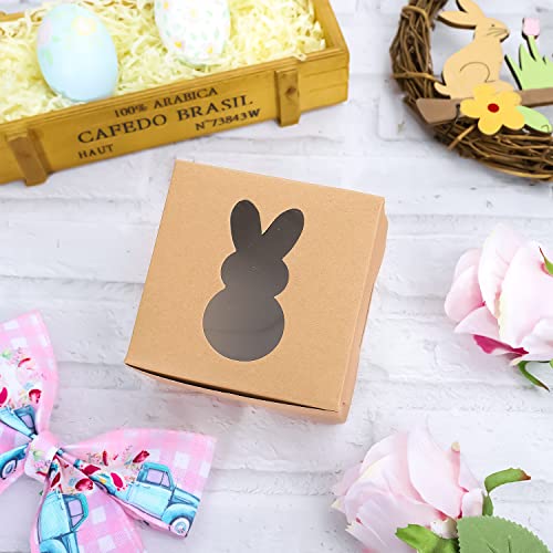 Whaline 24Pcs Easter Treat Boxes Kraft Cardboard Box with Bunny Shape Window Easter Spring Holiday Paper Gift Containers for Cookies Goodies Candies Sweets Easter Party Favor Supplies