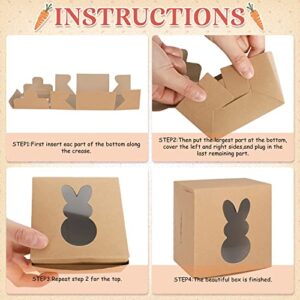 Whaline 24Pcs Easter Treat Boxes Kraft Cardboard Box with Bunny Shape Window Easter Spring Holiday Paper Gift Containers for Cookies Goodies Candies Sweets Easter Party Favor Supplies