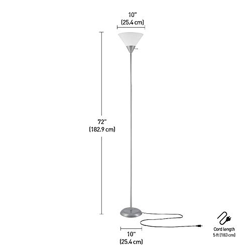 Globe Electric 67150 72" Floor Lamp, Silver, White Plastic Shade, On/Off Rotary Switch on Shade, Floor Lamp for Living Room, Floor Lamp for Bedroom, Home Improvement, Home Office Accessories