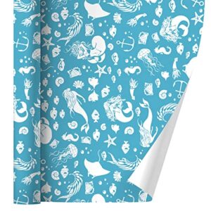 graphics & more blue mermaid pattern with seashells fish manta rays ocean gift wrap wrapping paper rolls