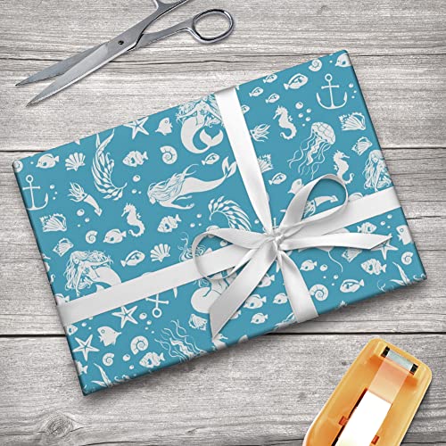 GRAPHICS & MORE Blue Mermaid Pattern with Seashells Fish Manta Rays Ocean Gift Wrap Wrapping Paper Rolls