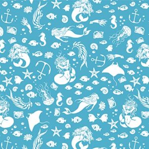 GRAPHICS & MORE Blue Mermaid Pattern with Seashells Fish Manta Rays Ocean Gift Wrap Wrapping Paper Rolls