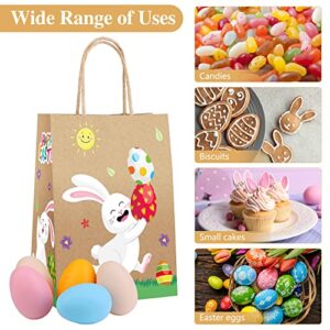 Aodaer 16 Pieces DIY Easter Kraft Paper Gift Bags with Handles Kraft Paper Treat Bags and 16 Sheets Cute DIY Stickers Bunny Chicks Easter Egg for Easter Decoration Party Favor Egg Hunt