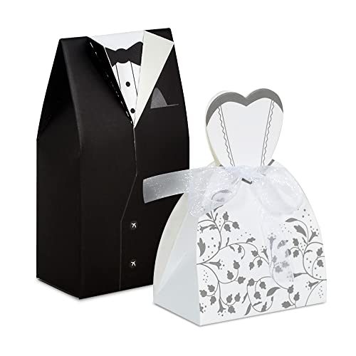 BEISHIDA Wedding Favor Boxes Small Wedding Party Favor Boxes Bride and Groom Candy Boxes for Bridal Shower Decorations Dress and Tuxedo Favor Boxes 50pcs